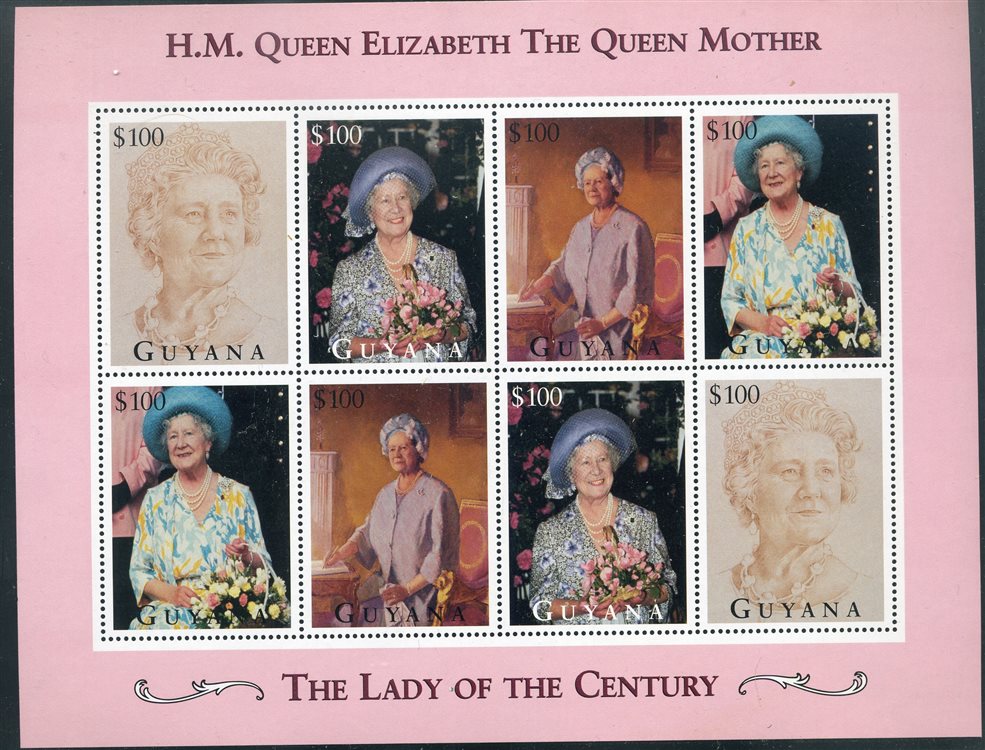 467340) Foglio piccolo Guyana n. 5211-5214 **, regina madre regina mamma Elisabetta