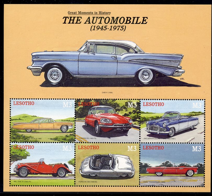 851022) Foglio piccolo Lesotho n. 1682-1687 **, auto, auto d'epoca